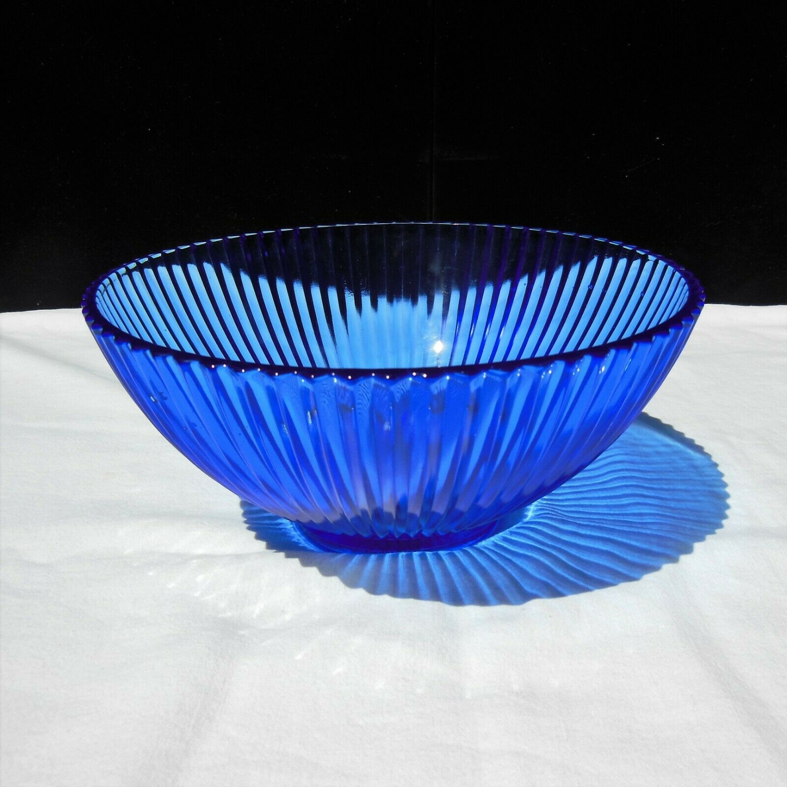 Anchor Hocking Queen Mary Ribbed Cobalt Blue Depression Glass Serving ...