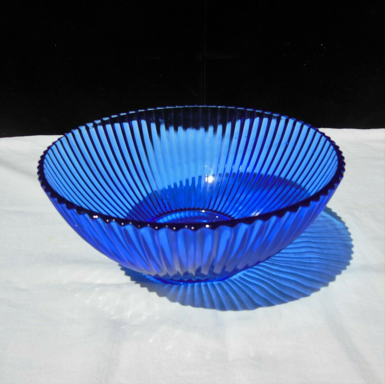 Anchor Hocking Queen Mary Ribbed Cobalt Blue Depression Glass Serving ...