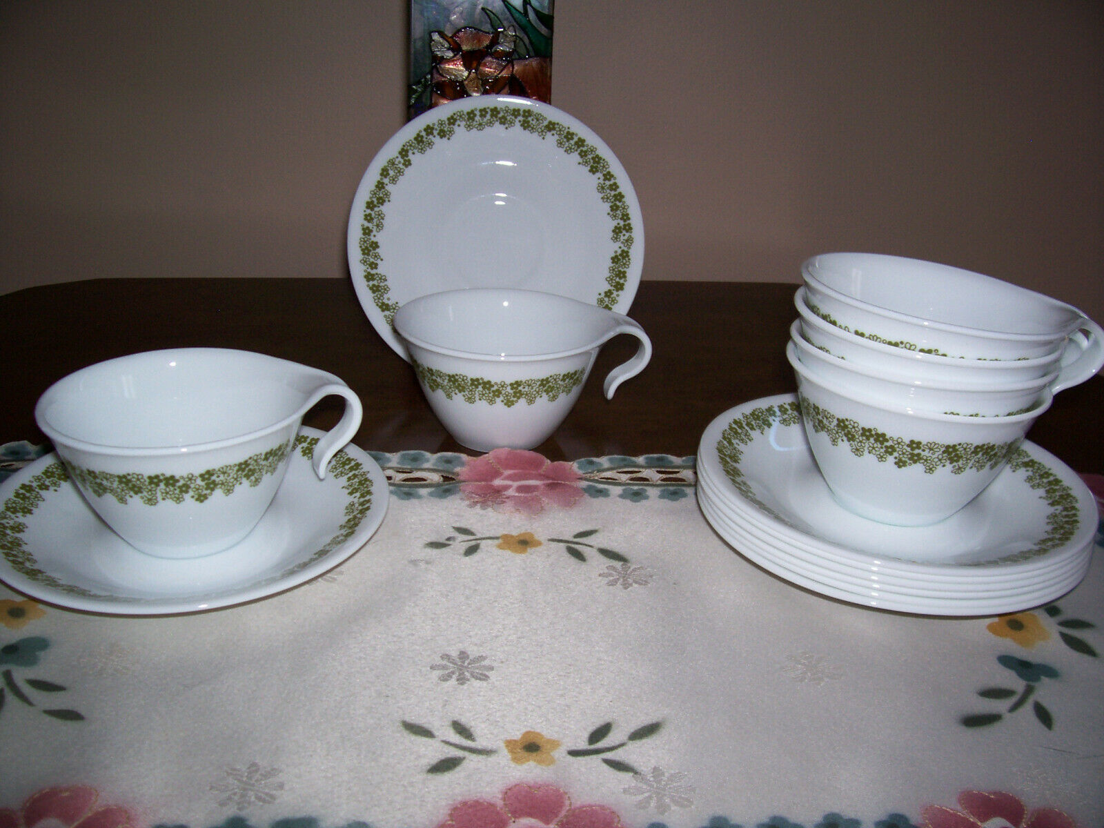 Set Of 6 Vintage Corelle Green Crazy Daisy Coffee Tea Cups And Saucers ...