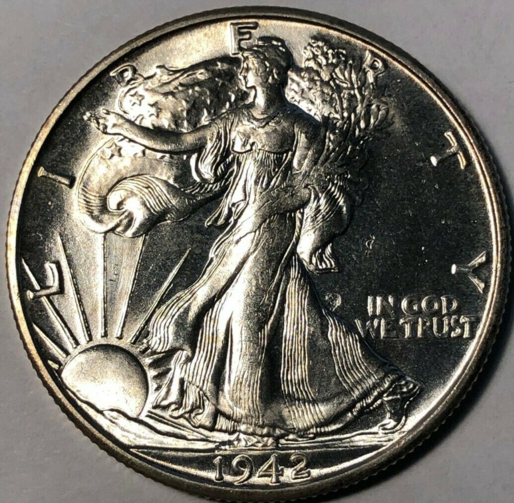 1942 - S UNC Walking Liberty Half Dollar In Display Case. Luster ...