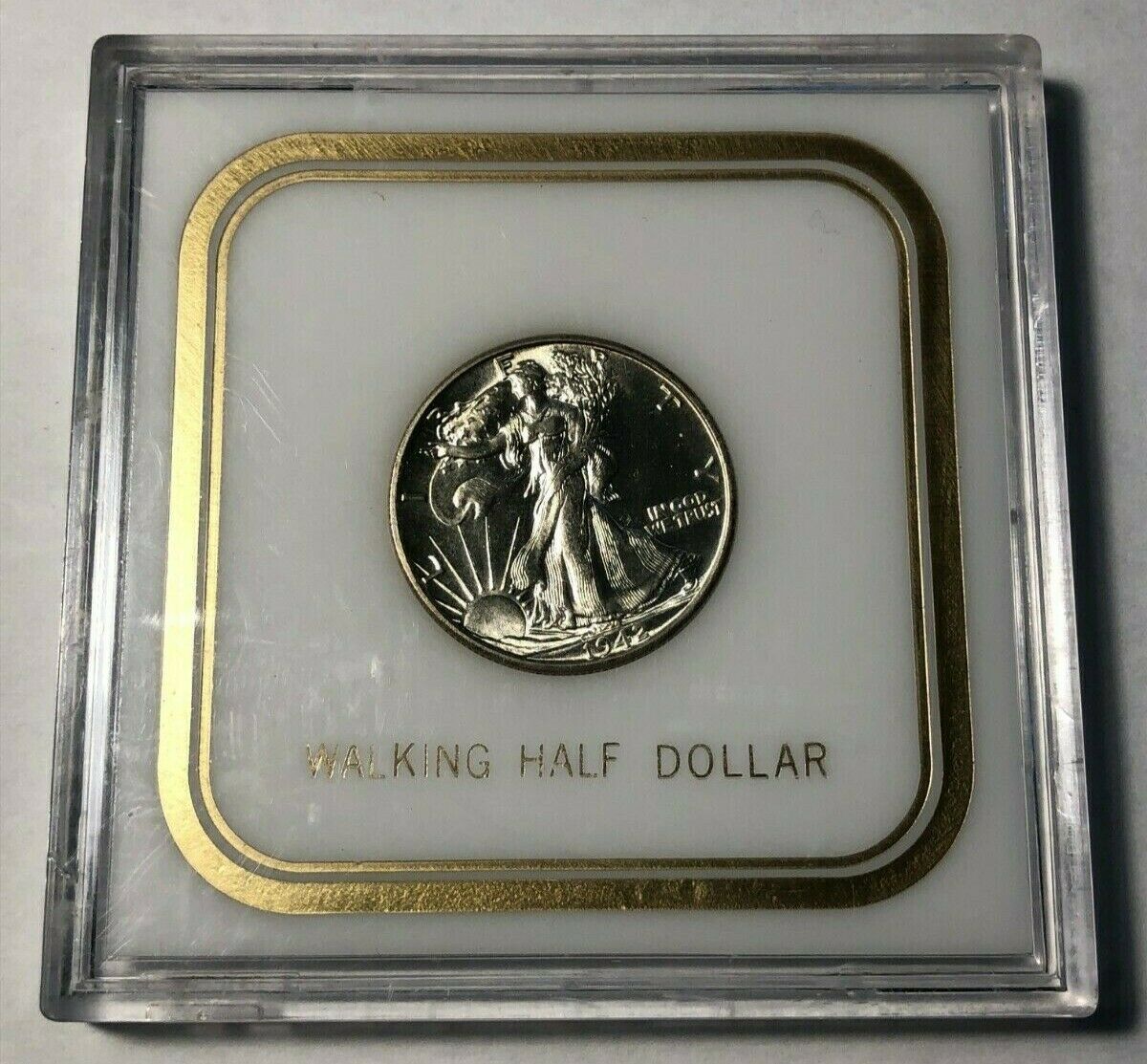 1942 - S UNC Walking Liberty Half Dollar In Display Case. Luster ...