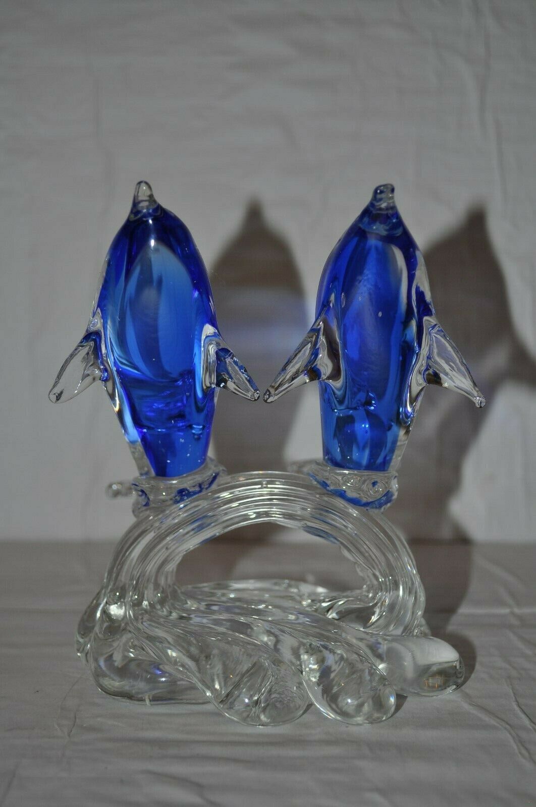Vintage Murano Small Blue & Clear Art Glass Dolphins Sculpture ...