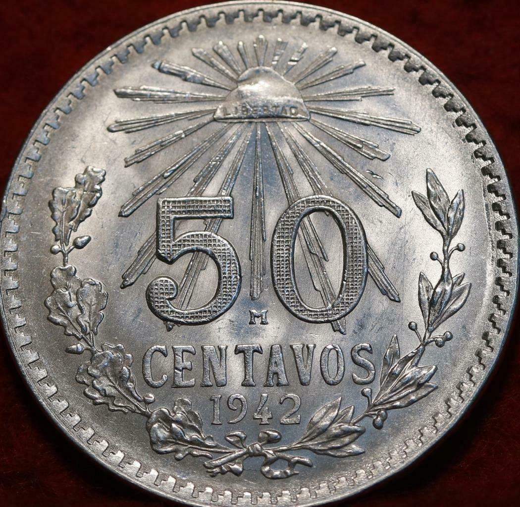 Uncirculated 1942 Mexico 50 Centavos Silver Foreign Coin | #22868637