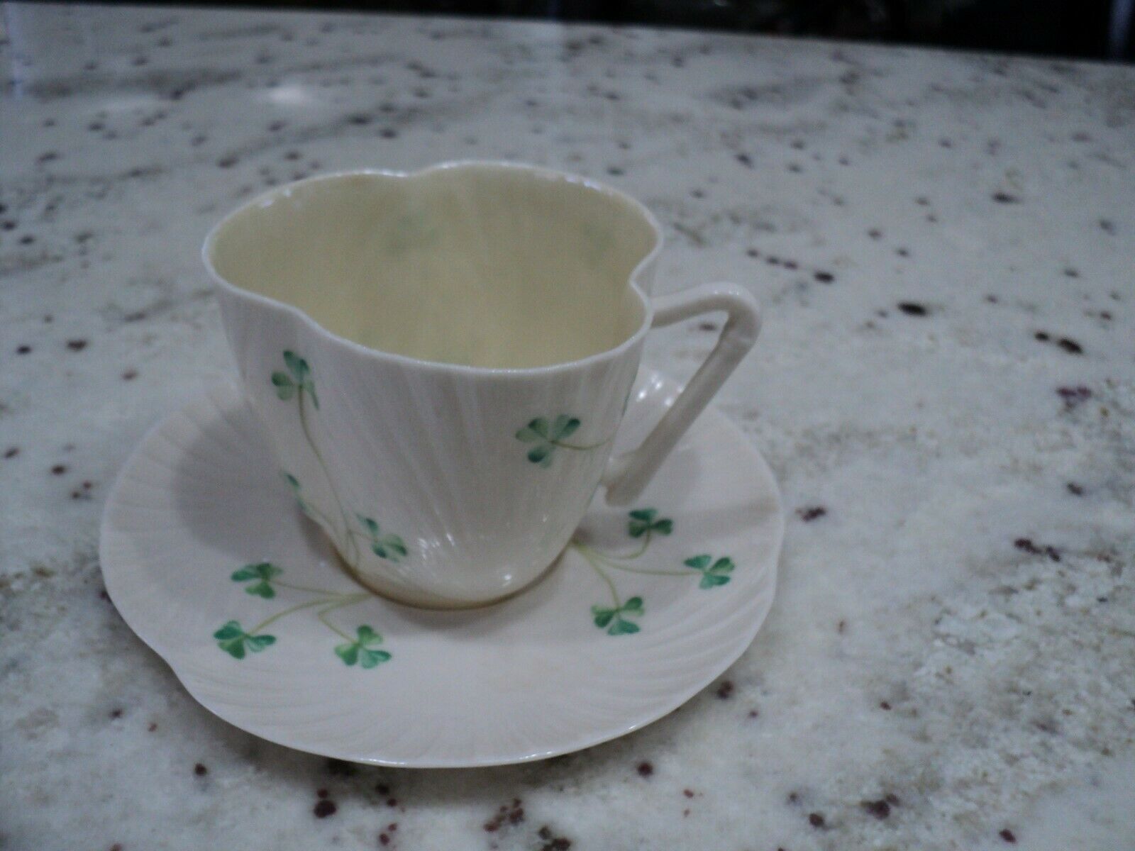 Irish Harp Shamrock Belleek Green Mark Tea Cup And Saucer Set | #23326348