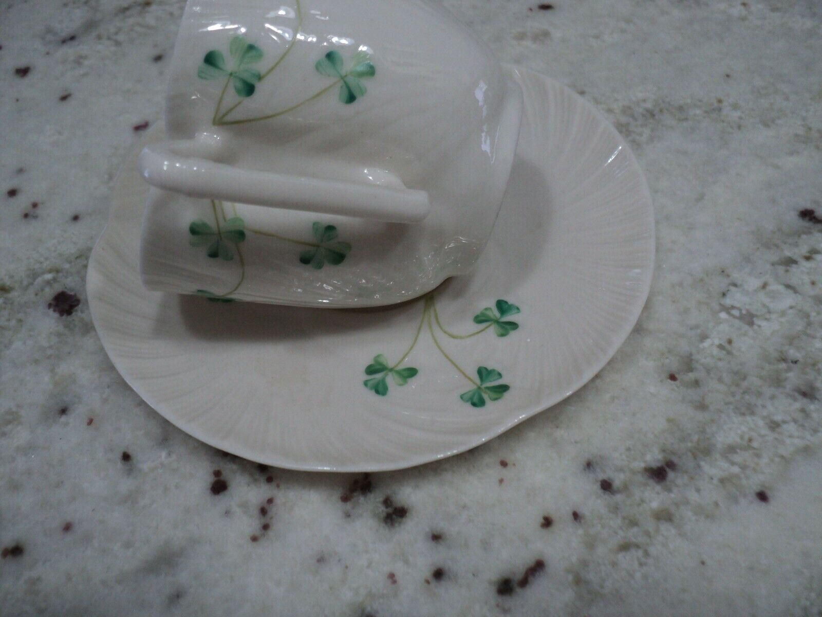 Irish Harp Shamrock Belleek Green Mark Tea Cup And Saucer Set | #23326348