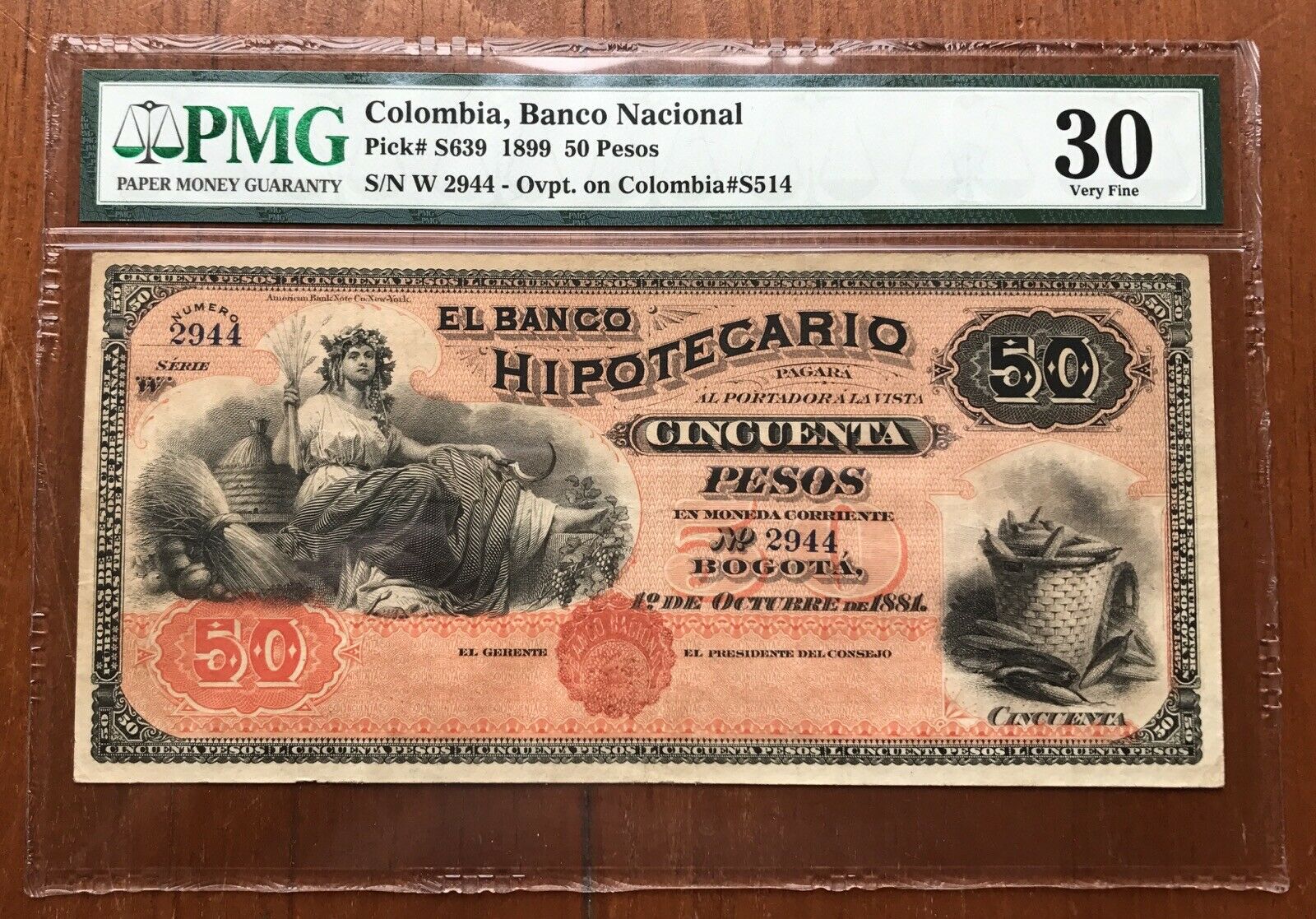 Colombia. 50 Pesos. Pick S639. PMG 30 Banco Nacional On El Banco ...