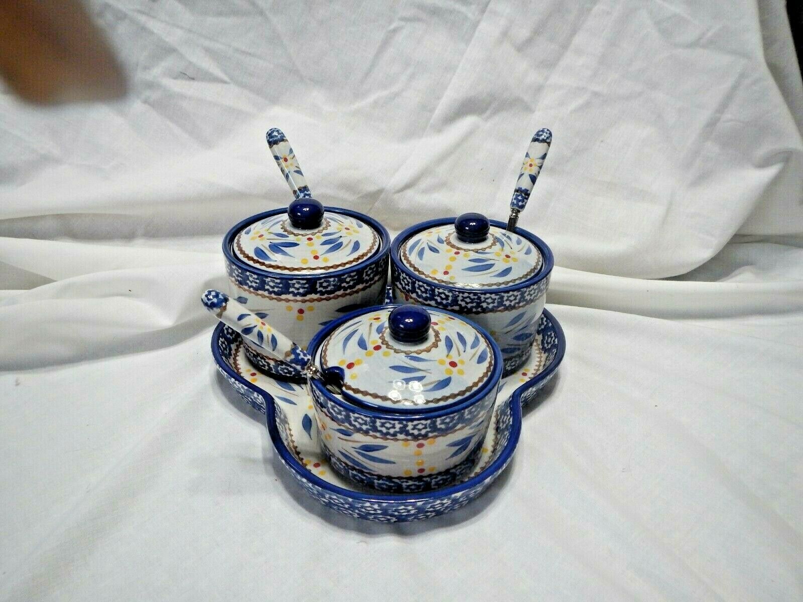 Temp - Tations By Tara Old World Blue 7 Piece Condiment Set With Tray ...