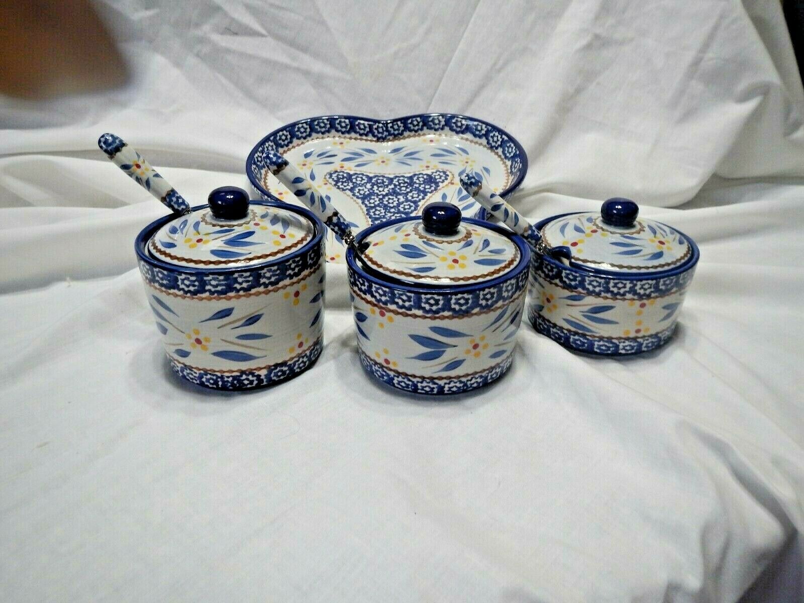 Temp - Tations By Tara Old World Blue 7 Piece Condiment Set With Tray ...