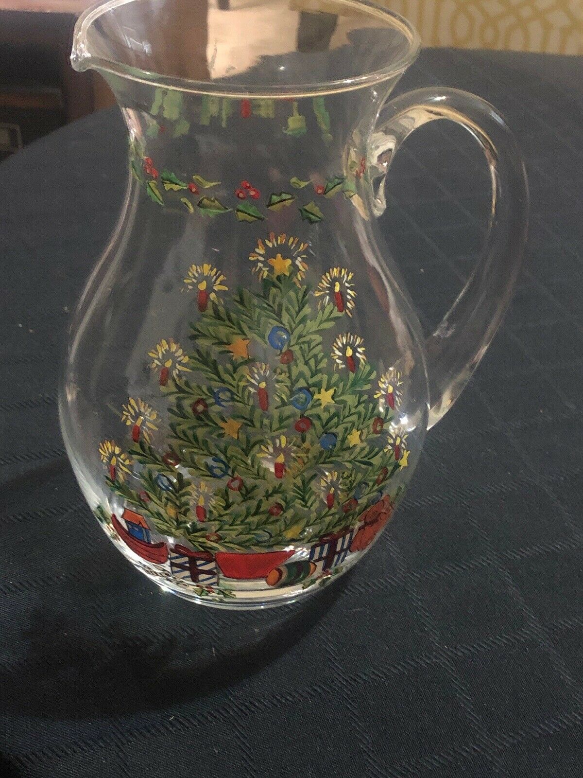 Spode Christmas Tree Clear Glass Pitcher (8” Tall & 44 Oz) Holly Berry ...