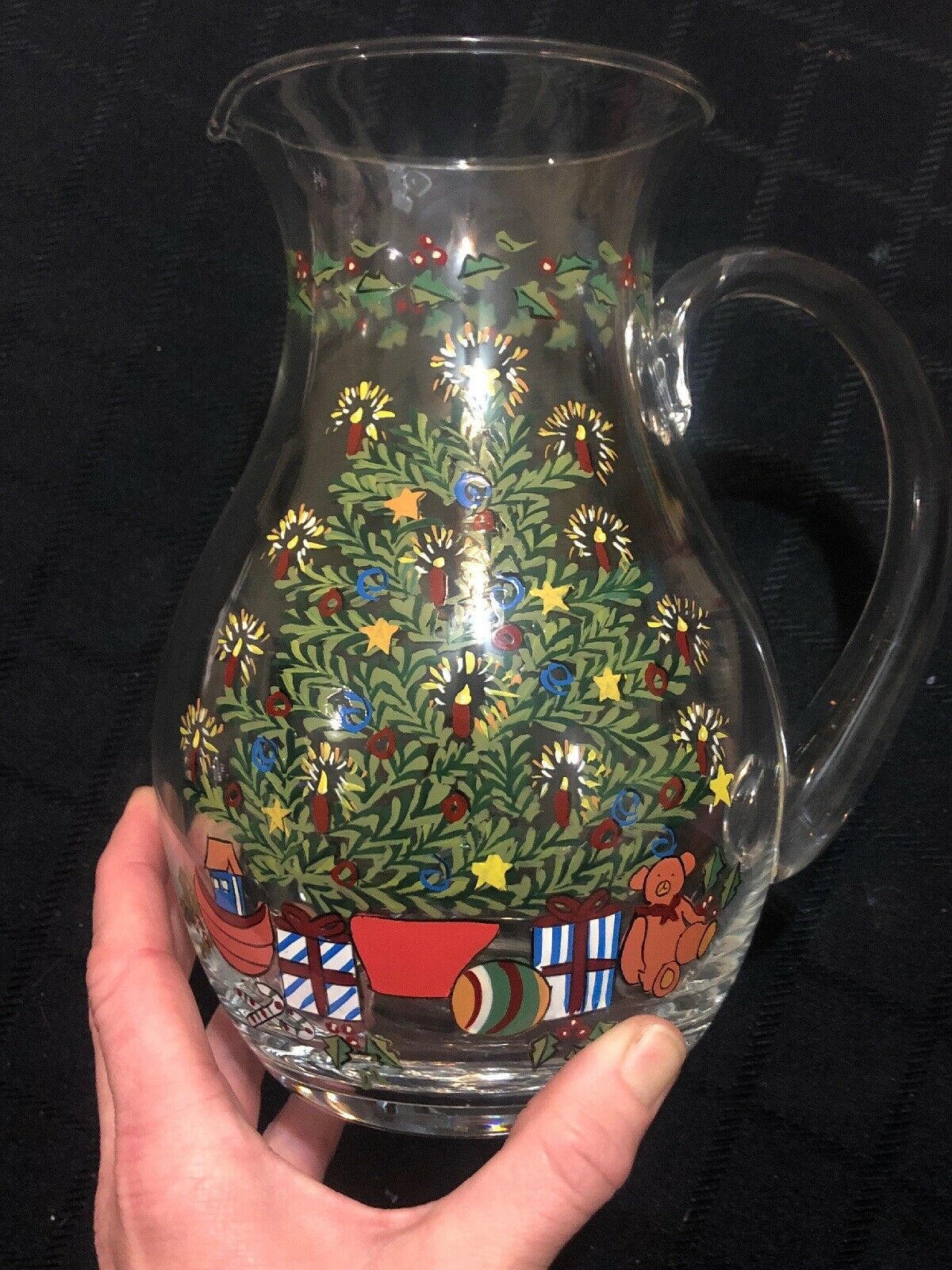 Spode Christmas Tree Clear Glass Pitcher (8” Tall & 44 Oz) Holly Berry ...
