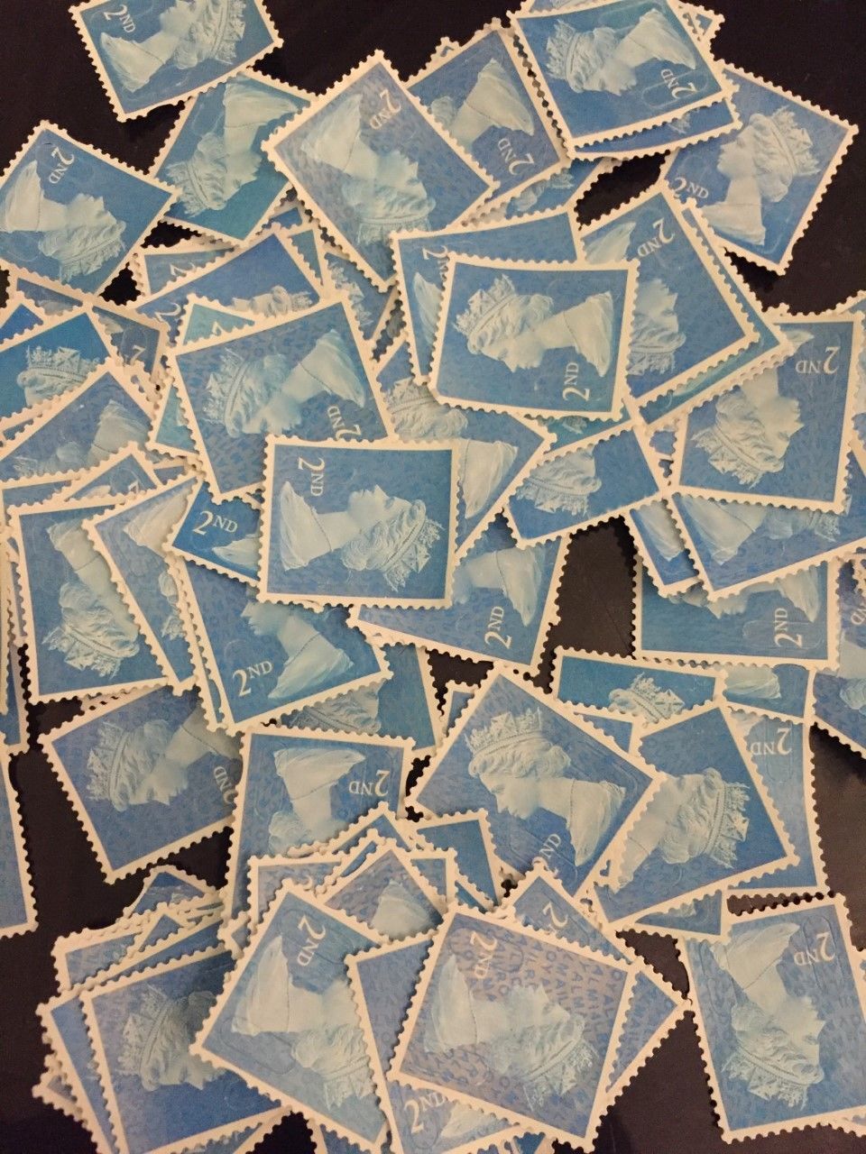 50 X 2nd Class Blue Royal Mail Unfranked Stamps, No Gum, Off Paper ...