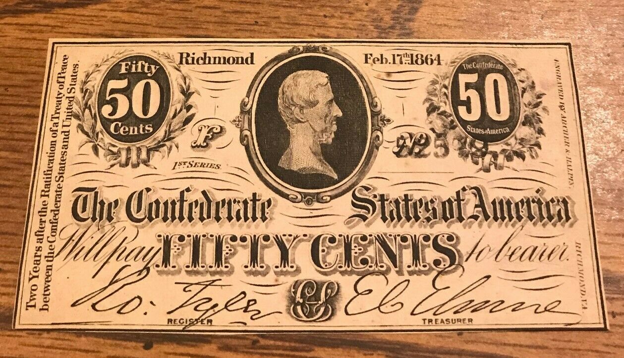 50 Cents 1864 CU Half DOLLAR CSA CONFEDERATE Currency Note Civil War ...