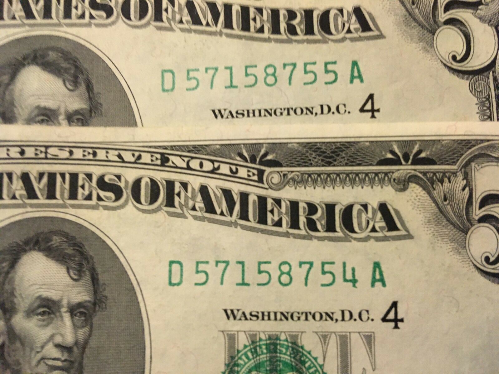 Two 1950 Series A $5 Federal Reserve Note With Consecutive Serial ...