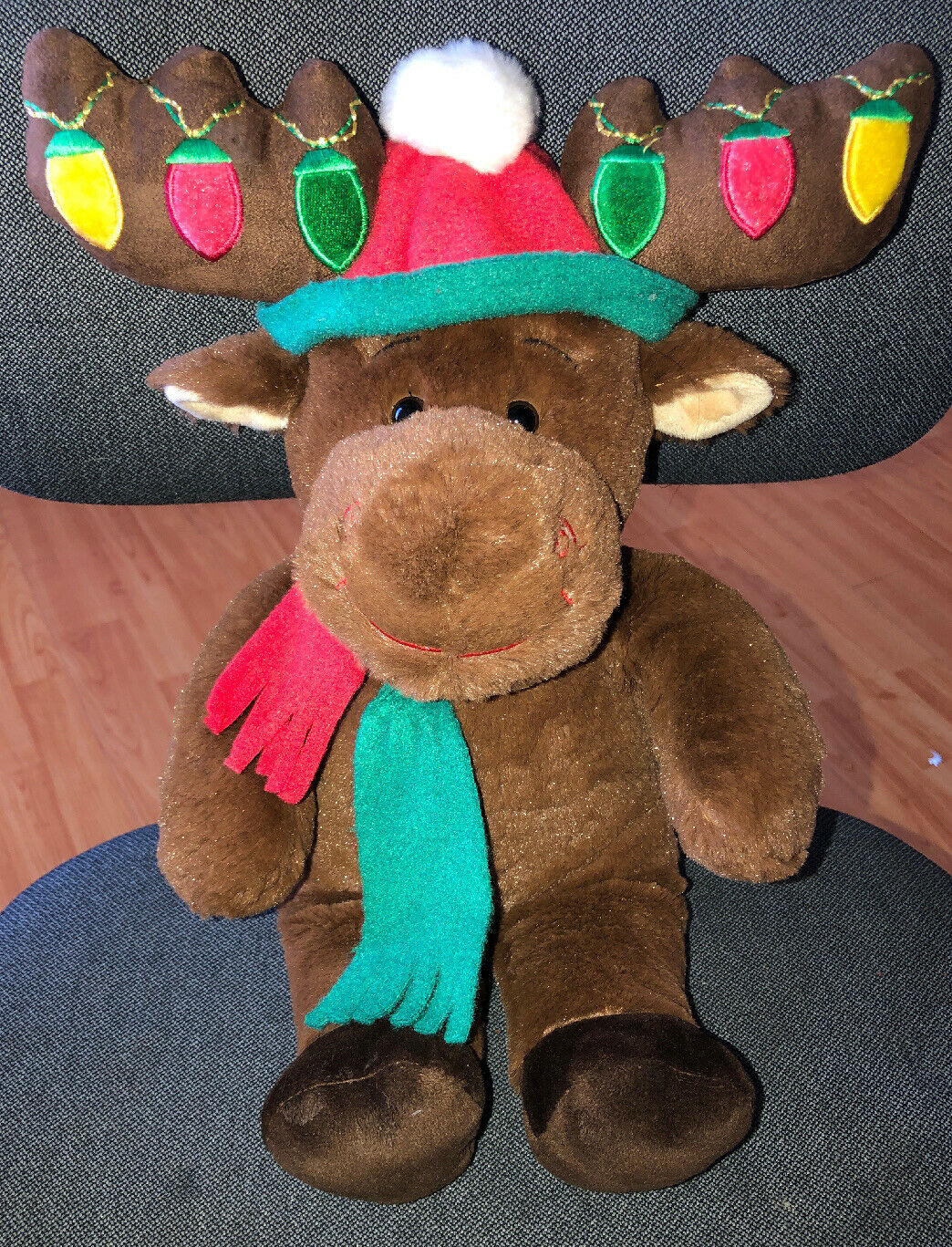 Build A Bear Moose Christmas Lights Antlers 14 " Plush/w Hat And Scarf ...