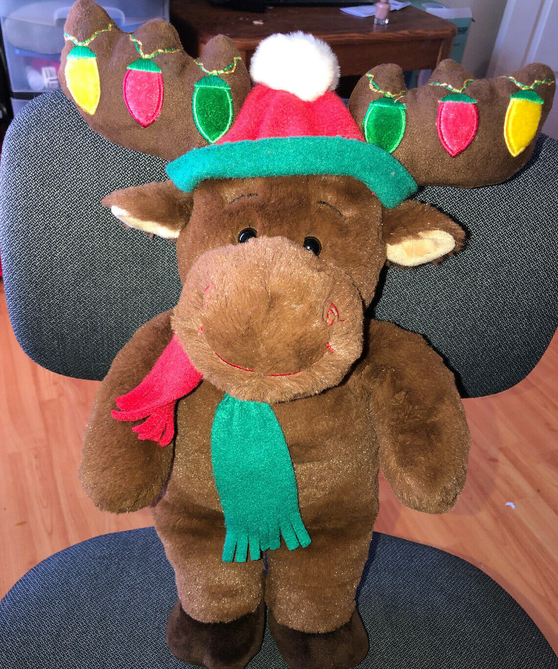 Build A Bear Moose Christmas Lights Antlers 14 " Plush/w Hat And Scarf ...