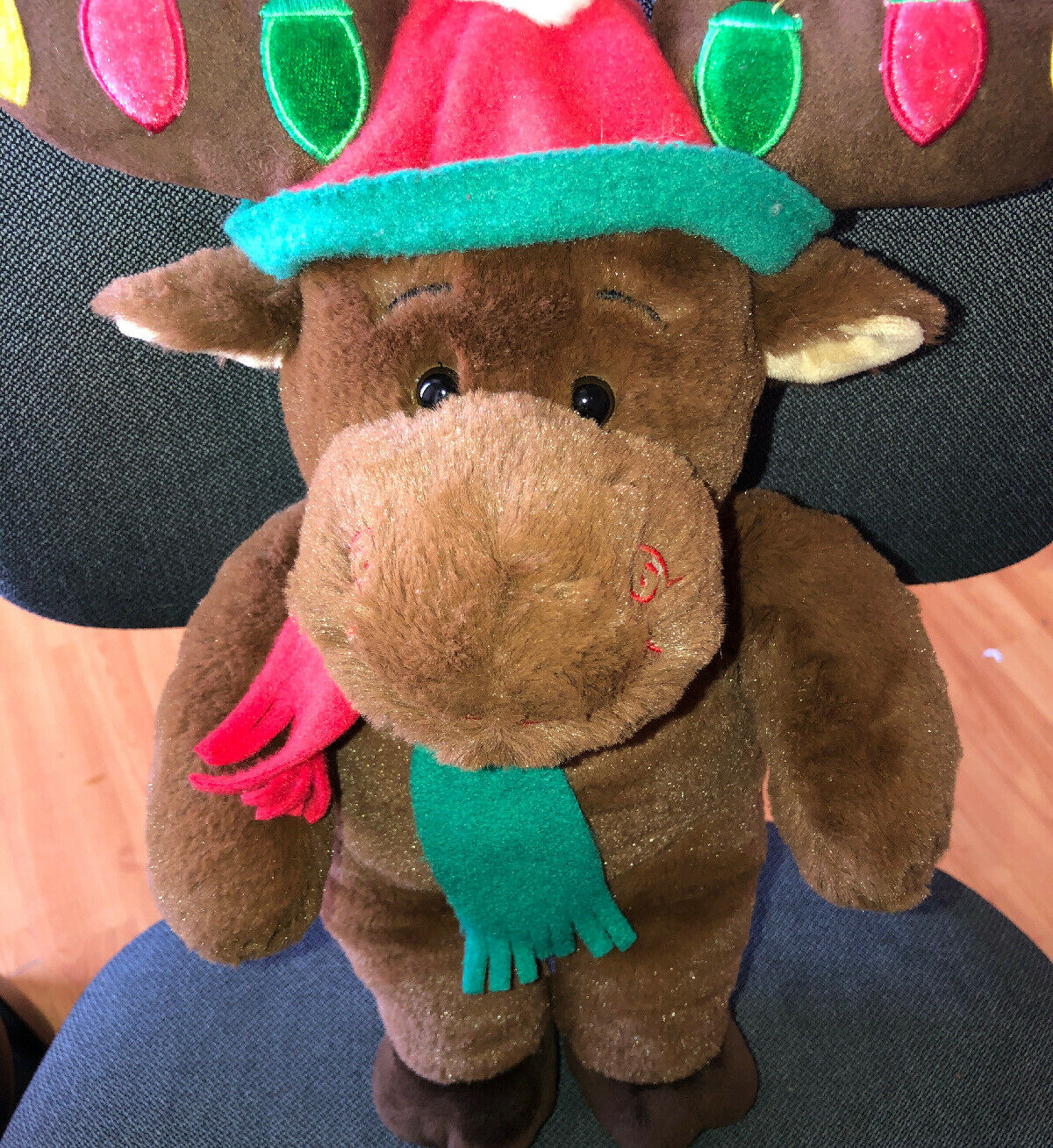 Build A Bear Moose Christmas Lights Antlers 14 " Plush/w Hat And Scarf ...